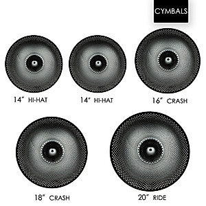Low Volume Cymbal Pack, Quiet Cymbal Set 14''/16''/18''/20'' (5 Pcs, Black) | FREE Cymbal Bag included