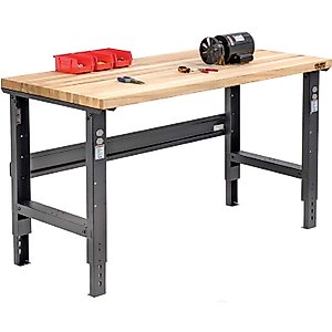 Global Industrial Adjustable Height Maple Butcher Block Square Edge Workbench, 1-3/4" Top, 60" W X 30" D, Black
