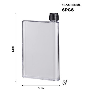 Flat Water Bottles Bulk, 6 Pack 16oz Personalized Clear Water Bottles with Narrow Mouth, Plastic, Leak Proof & Lightweight DIY Gift for Women Men Aunt Teacher Nurse Sports Travel Gym Hiking