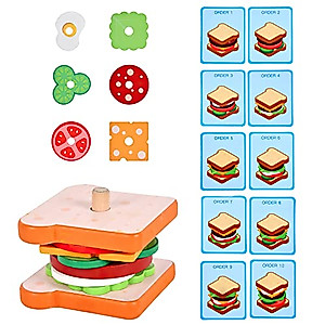 MIKNEKE Wooden Sandwich Sorting & Stacking Toys for Toddlers, Montessori Toys for 3 Year Old, Preschool Educational Toys to Develop Fine Motor Skills (Sandwich)