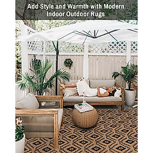 Outdoor Rugs - Reversible Mats, 5'x8' Plastic Straw Rug for Patio Clearance Waterproof, Indoor Outdoor Area Rug Carpet for Outside, RV, Deck, Picnic, Beach, Trailer, Camping(Black & Brown)