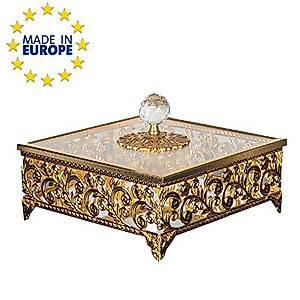 Handmade Napkin Holder for Table, Antique-Looking Fancy Gold Napkin Dispenser for Kitchen, Rustic Metal Napkin Basket with Lid, Square, 7.5 in (Gold)