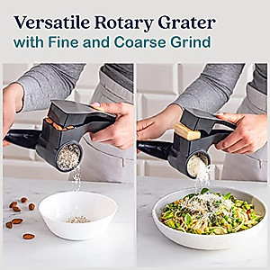 Joined Rotary Cheese Grater with Handle and 2 Interchangeable Grating Drums -Parmesan Cheese Grater Rotary Handheld - Fine and Coarse Grind Kitchen Grater Rotary Tool