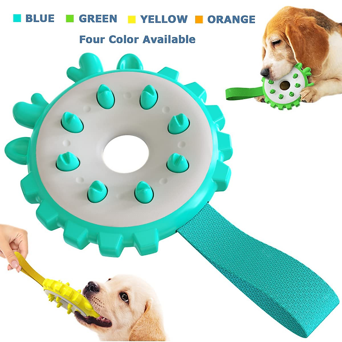 Knowish Dog Chew Toy Crab Shaped Throw and Catch Ring Toys Interactive Play Exercise Durable Rubber Tur of War Small Medium Breeds Pet Toy (Blue)