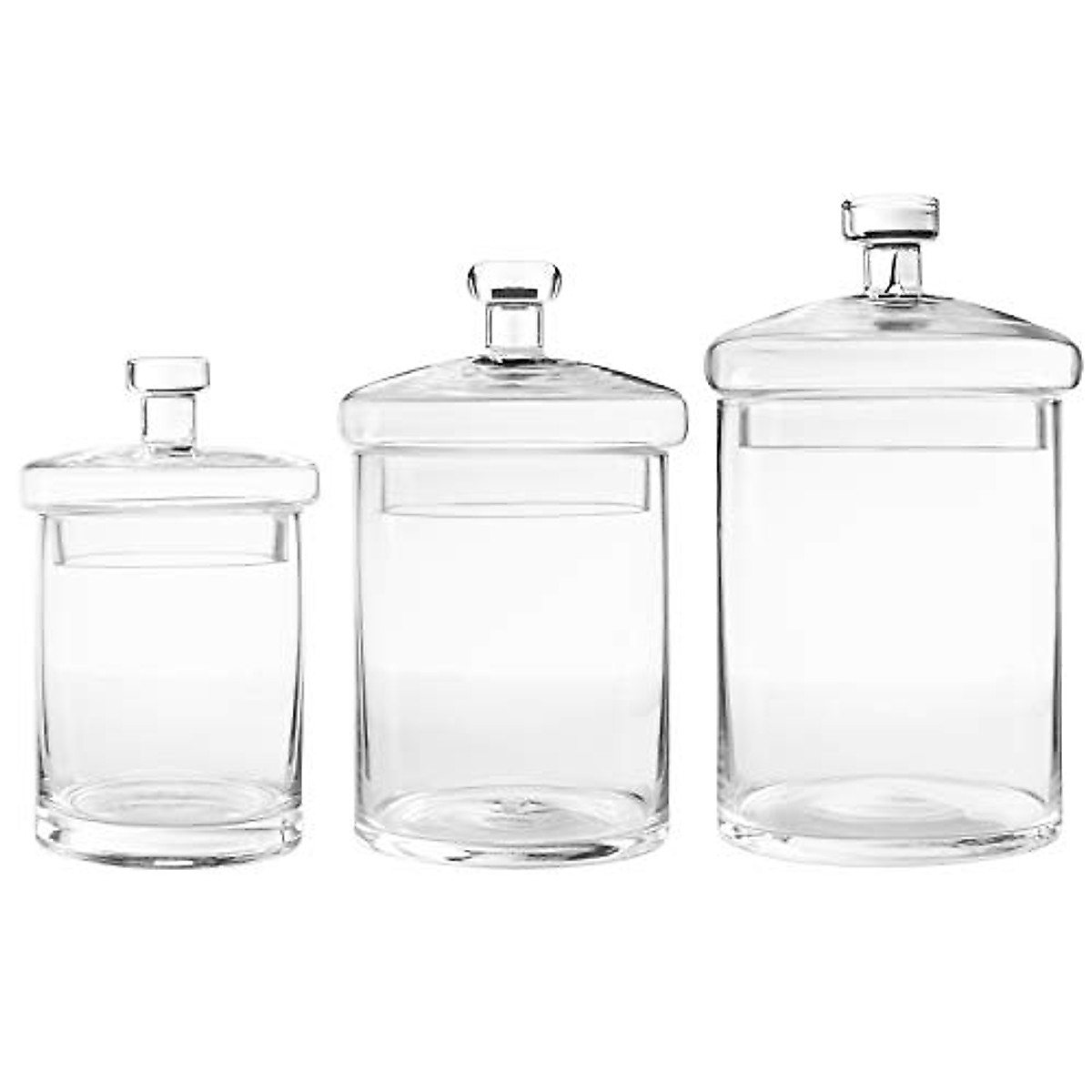 MyGift Decorative Clear Glass Cylinder Apothecary Storage Jars with Lids, Set of 3
