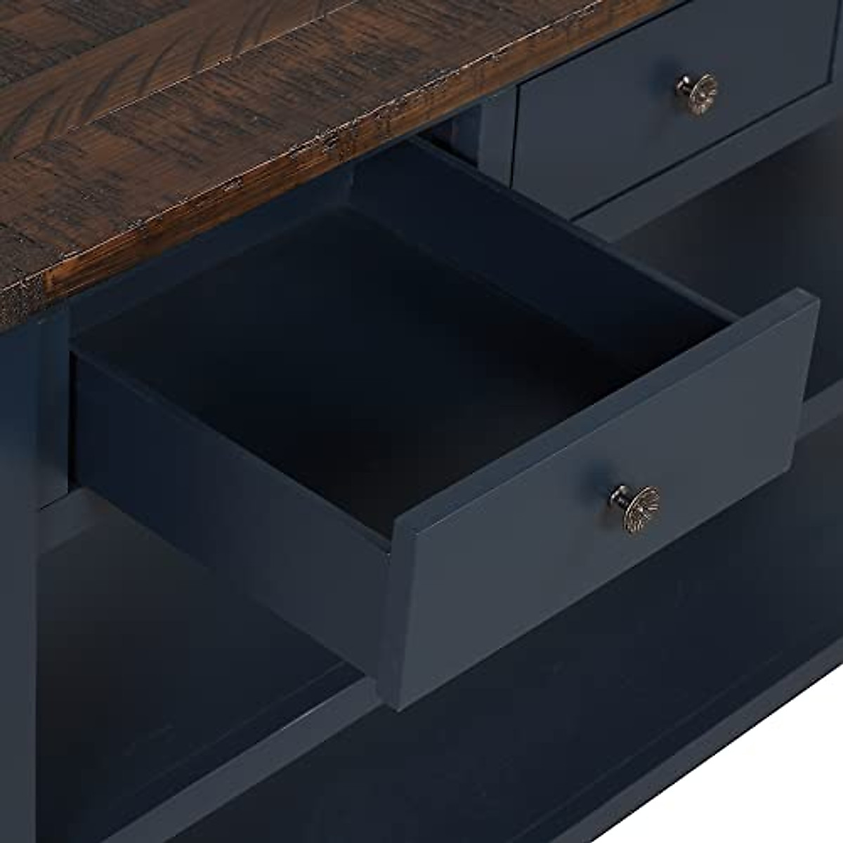 48'' Solid Wood Console Table, Modern Entryway Sofa Side Table with 3 Storage Drawers and 2 Shelves. Easy to Assemble (Blue)