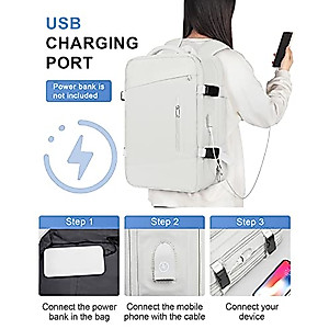 Large Travel Backpack for Women,Carry On Backpack,Expandable Airline Airplane Approved Weekender Backpack,Hiking Backpack,Laptop Backpack with USB Charging Port,Waterproof 40L Backpack Bag, White
