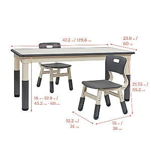 ECR4Kids Rectangle Dry-Erase Activity 2 Adjustable Height Plastic Grey Childrens-Table-and-Chair-Sets