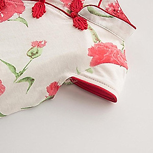 Moonker Infant Toddler Baby Girls Chinese Style Romper s Rose Flower Print Sleeveless Cheongsa 0-18M (0-6 Months, Red)