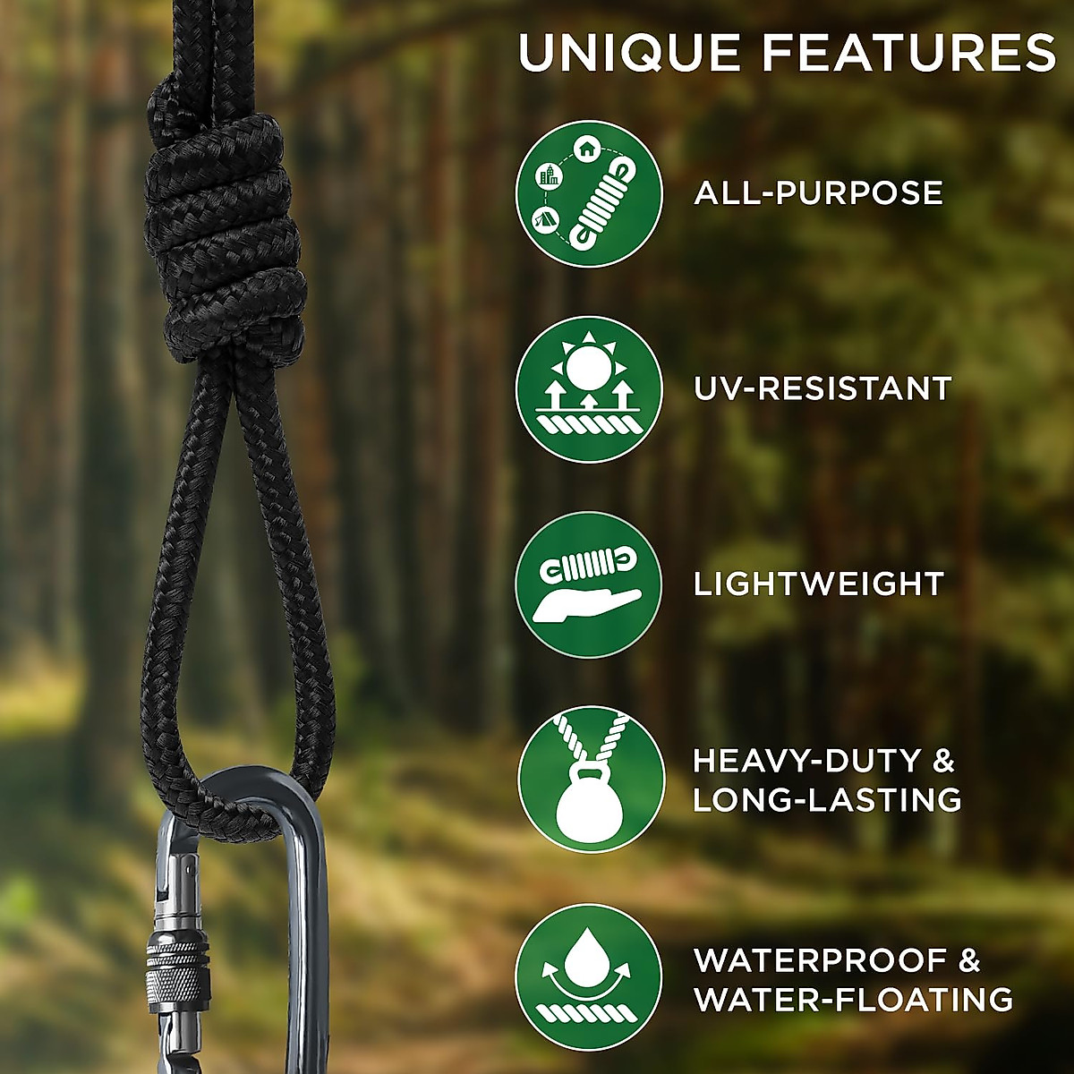 TECEUM Rope – 1/4” & 3/8” – 90 FT | 150 FT – Strong All-Purpose Utility Rope – Camping, Crafting, Flag Pole, Indoor & Outdoor – Polypropylene Nylon Poly Lightweight Diamond Braided Cord – Black