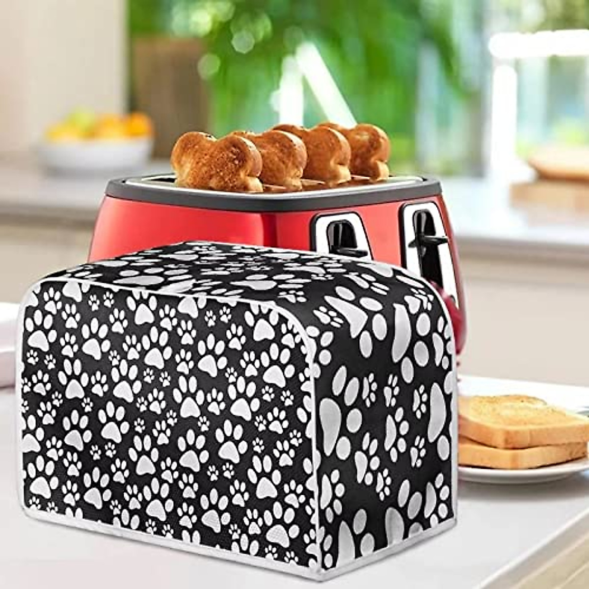 SEANATIVE Novelty Dog Paw Pattern Toaster Cover 4 Slice,Small Appliance Cover for Kitchen Bread Toaster Oven Dust Cover Fingerprint Protection