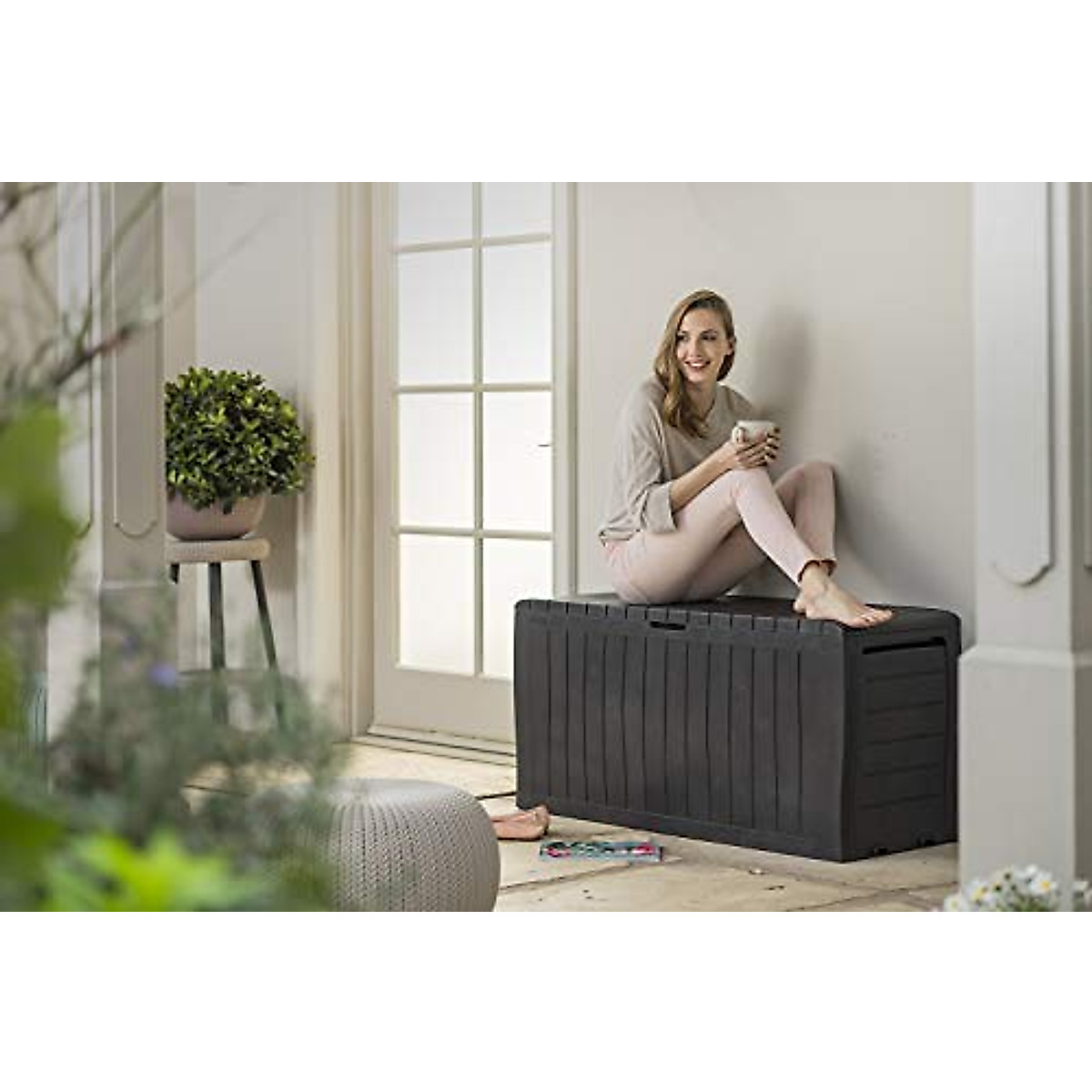 Keter Marvel Plus 71 Gallon Resin Outdoor Box for Patio Furniture Cushion Storage, Brown