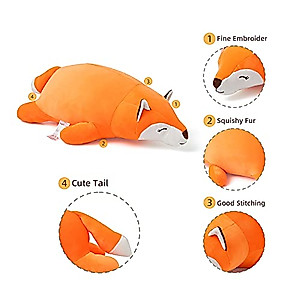 Niuniu Daddy Fox Stuffed Animals Not Weighted, Cute Big Lying Fox Plush Toy, 18.1in Kawaii Soft Plushies, Hugging Body Pillow for Christmas/Birthday/Party Gifts Presents for Kids Girls Boys Adults