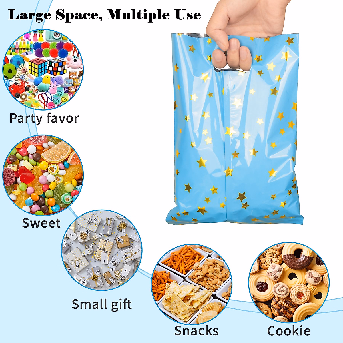 LEKOKO 50 Pcs Party Favors Bags, Cute Star Pattern Birthday Goodie Candy Bags, Plastic Party Gift Bag Bulk for Kids Birthday Baby Shower