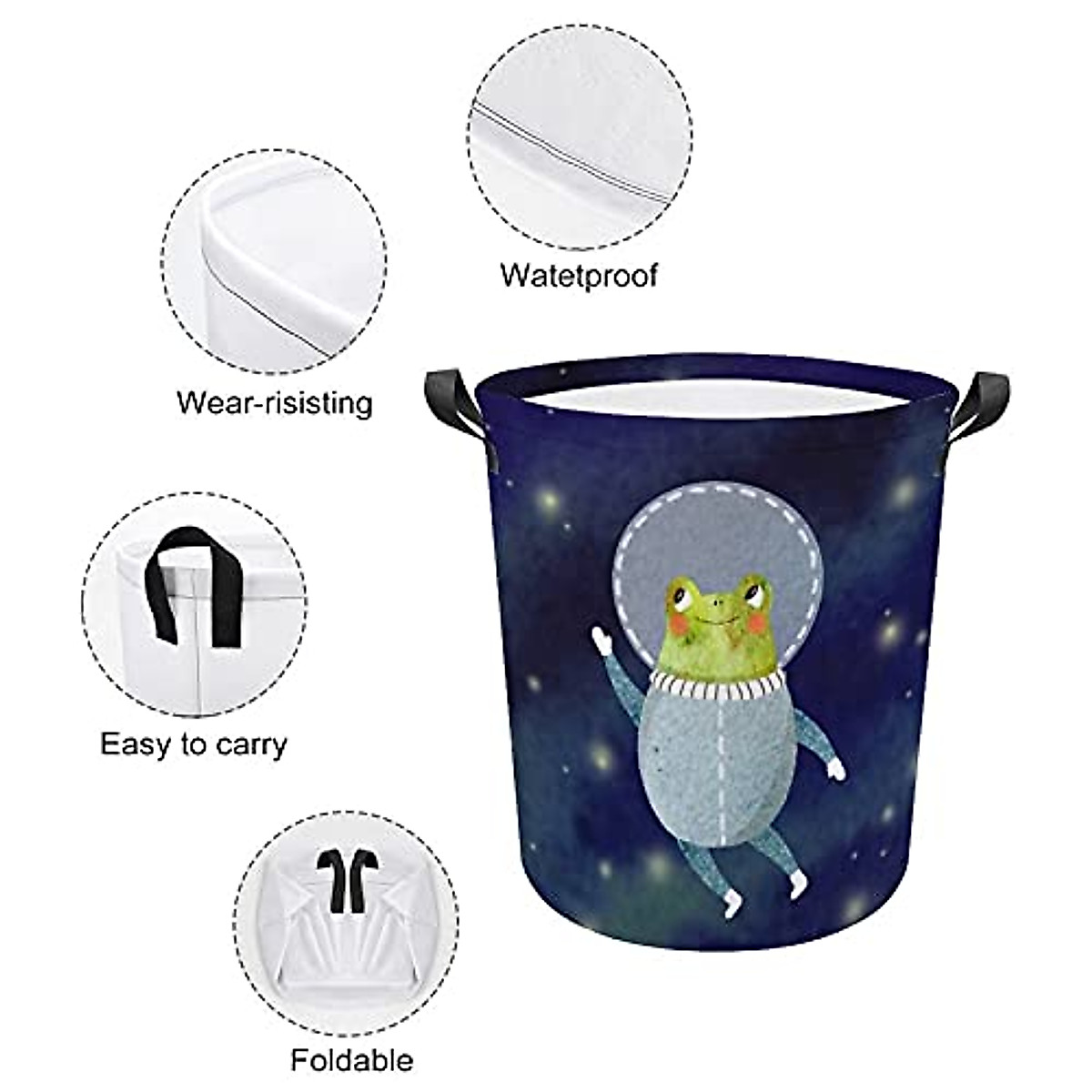 Cheerful Frog Astronaut Oxford Cloth Laundry Basket with Handles Storage Basket for Toy Organizer Kids Room Nursery Hamper Bathroom