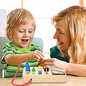 POLKRANE Busy Board with LED Light, Sensory Toys for Toddlers 1-3, Montessori Toys with Toggle Switch, Travel Toys for Educational Toddler Activities for 1 2 3 4 Year Old Boys & Girls