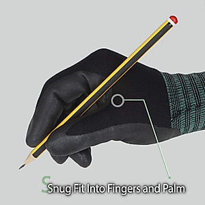 DEX FIT Premium Nylon Nitrile Work Gloves FN320, 1 Pair, 3D-Comfort Stretchy Fit, Firm Grip, Thin & Lightweight, Durable, Breathable & Cool, Machine Washable; Black 8 (M)