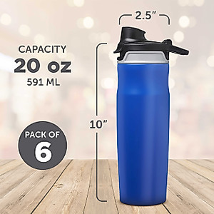 DISCOUNT PROMOS Juno Water Bottles with Flip Lid 20 oz. Set of 6, Bulk Pack - Reusable, Great for Gym, Hiking, Cycling and for School - Blue