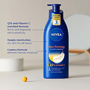 NIVEA Skin Firming Nourishing Hydration Body Lotion with Q10 & Vitamin C (16.9 Fl Oz) + Skin Toning and Firming Body Gel Cream with Q10 & L-Carnitine (6.7 Oz)
