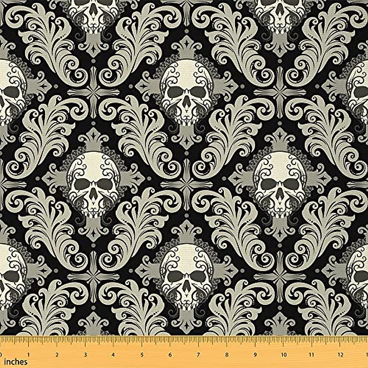 Sugar Skull Fabric by The Yard, Halloween Upholstery Fabric, Religious Boho Floral Decorative Fabric, Gothic Horror Indoor Outdoor Fabric, Abstract Flowers Waterproof Fabric, Black Grey, 3 Yards