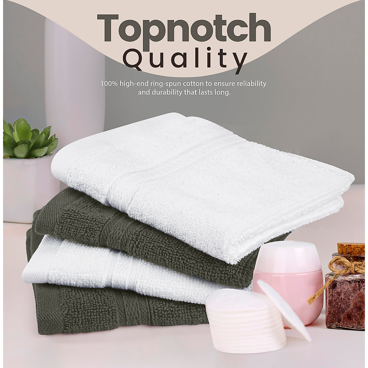 Towel and Linen Mart 100% Cotton - Wash Cloth Set - Pack of 4, Luxurious, Highly Absorbent and Soft Feel Perfect for Daily Use (12 x 12 4 PK White & Grey)