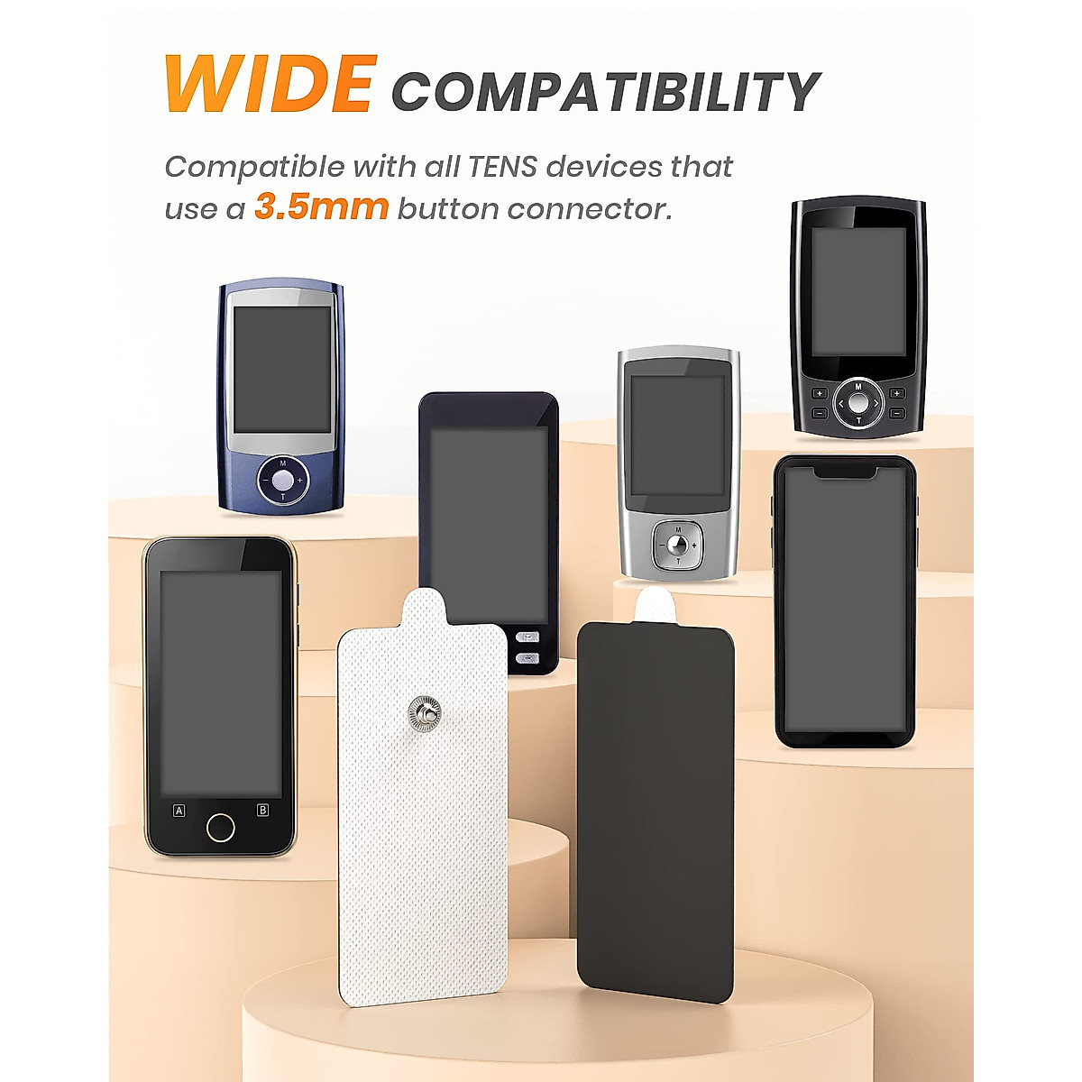 10-Pack TENS Unit Replacement Pads, Rectangular Snap TENS Electrode Pads with self-Adhesion for 50 Times, AVCOO Latex-Free 1.8"X3.8" TENS Pads Compatible with TENS EMS Devices Use 3.5mm Button Leads