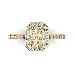 Clara Pucci 2.07 ct Emerald Cut Solitaire Halo Natural Brown Morganite Engagement Promise Anniversary Bridal Ring 18K Yellow Gold 7.5