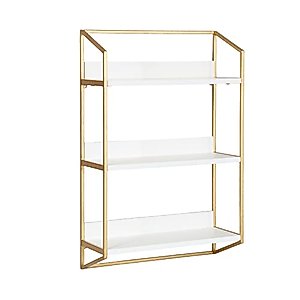 Kate and Laurel Hylton Modern Glam 3-Tier Floating Wall Shelf for Display and Storage, 18x28x7, White/Gold