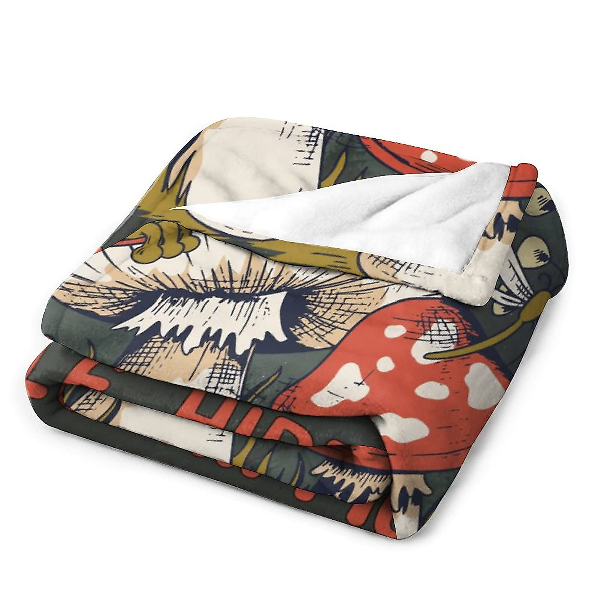 Mercuryelf Mushroom Throw Blanket - Soft, Fuzzy & Warm - 40x50 Inches Flannel Blankets for Travel, Office - Vintage Mushrooms Frog Throws Gift for Kids