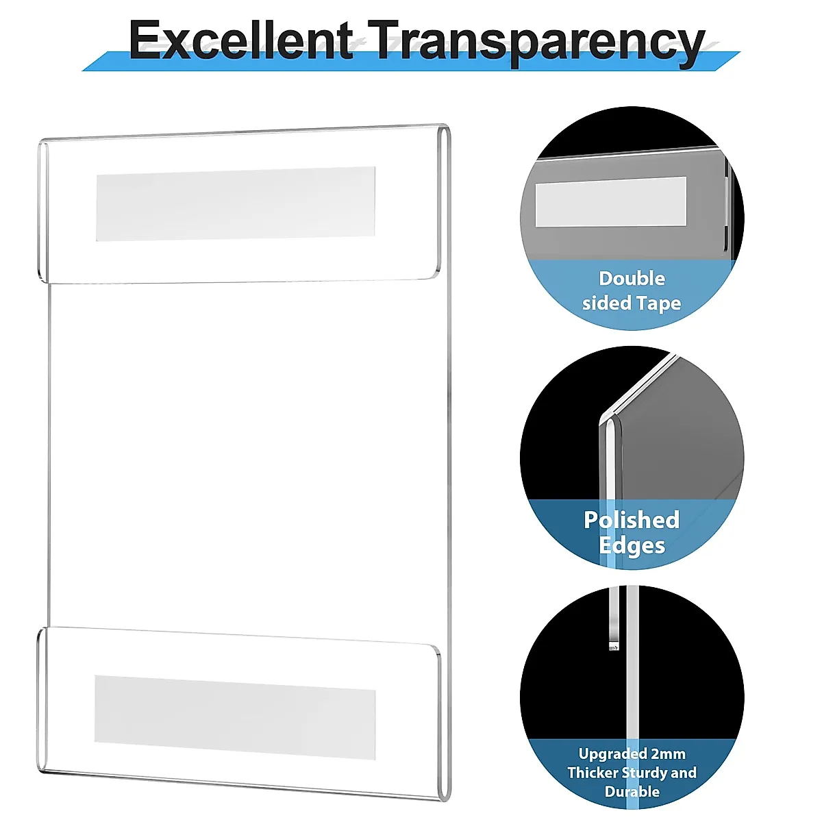 KKEETUR Acrylic Sign Holder 8.5 X 11 Wall Mount, 6 Pack Plexiglass Clear Wall Sign Holder, Premium Frame Plastic Door Sign Holders with 12 Pcs Double Sided Tape Adhesive (No Drilling)