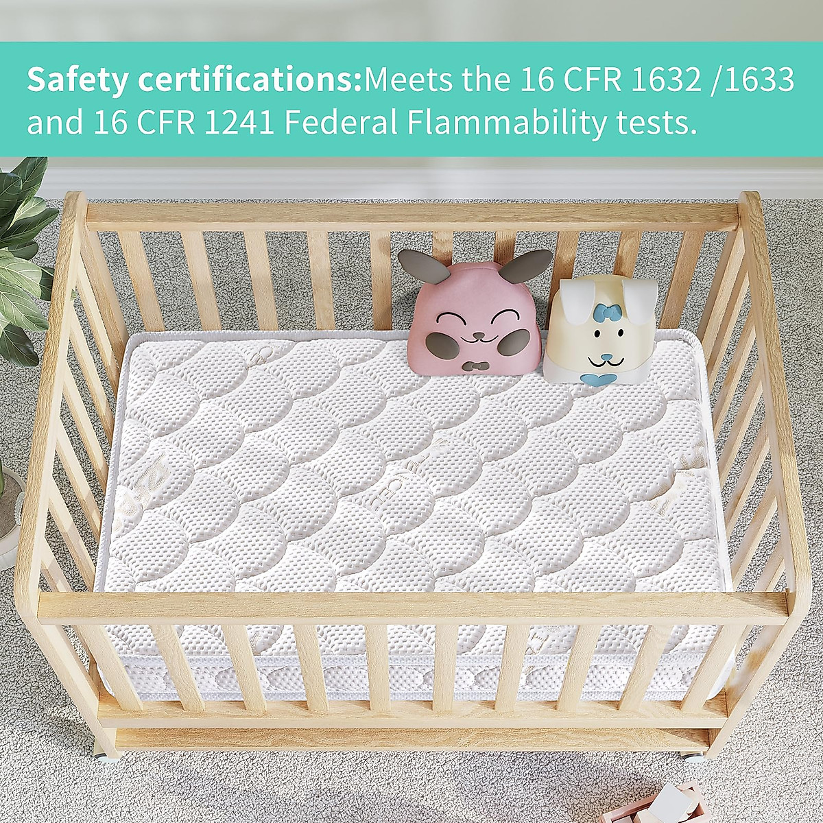 Vibe bear Premium Foam Mini Crib Mattress - Dual-Sided- 38x24x4 Inch- 100% Breathable, Non-Toxic, Quiet and Odorless, Hypoallergenic, Fits Most Mini Cribs
