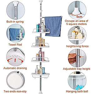 Hershii 4 Tiers Corner Shower Caddy Tension Pole Bathtub Shelf Organizer Adjustable Bathroom Storage Rack Space Saving with Towel Bar - Ivory