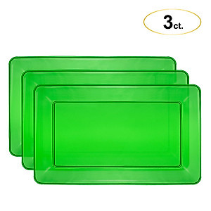 Party Essentials Heavy Duty Hard Plastic 12 x 18-Inch Rectangular Serving Tray, Neon Green, 3-Count