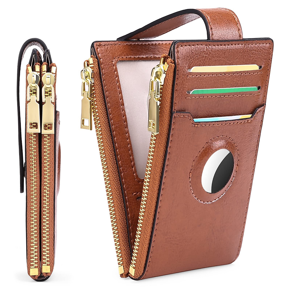 FALAN MULE Womens AirTag Wallet Genuine Leahter Bifold Credit Card Holder with Built-in Integrated Case for AirTag