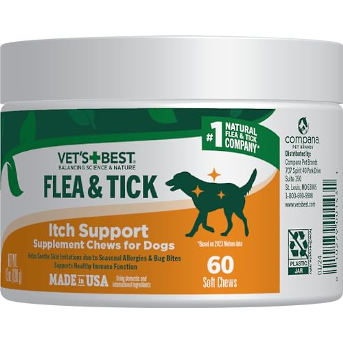 Vet’s Best Flea & Tick Support Soft Chews – Itch Support – Supplement Chews for Dogs – Soothes Skin Irritations Due to Seasonal Allergies, Fleas & Ticks – 60 Chews