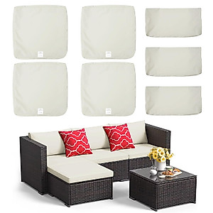 ClawsCover 7Pack Outdoor Seat and Back Cushions Replacement Covers Fit for 3/5 Pieces 4-Seater Wicker Rattan Patio Furniture Conversation Set Sectional Couch,Cream-Small (Include Cover Only)