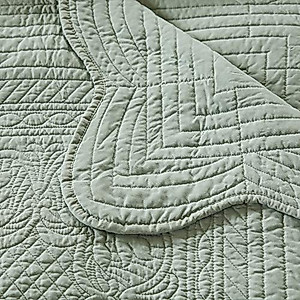 Madison Park Madison Park Luxe Quilted Throw Blanket - Damask Stitching Design, Cotton Filled Spread, Ultra Soft, Cozy Bedding for Living Room Couch, Sofa, Bed, 60x72", Scalloped Borders Seafoam