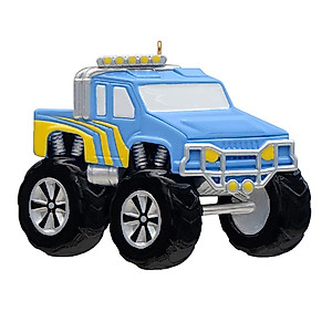 Blue Monster Truck Personalized Christmas Tree Ornaments Big Wheel Truck Christmas Keepsake Gift for Kids Children Grandson