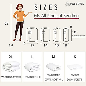 Roll&Stack Storage Bag Organizer for Comforters, Blankets, Bedding, Bulky Clothes, Puffer Jackets, Dust Proof, Breathable, Machine-Washable, Sturdy, High-density Premium Fabric, Easy to Organize, Space Bags - L (45L), Gray, 2 pack