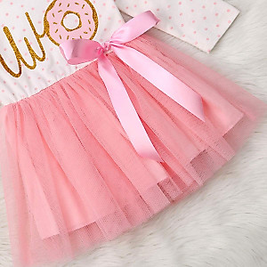 Newborn Baby Girls Pink Striped Tutu Dress First Birthday Skirt Outfits Casual Donut Print Girls Clothes Headband 2Pcs Set (Two Long-Sleeve, 2-3T)