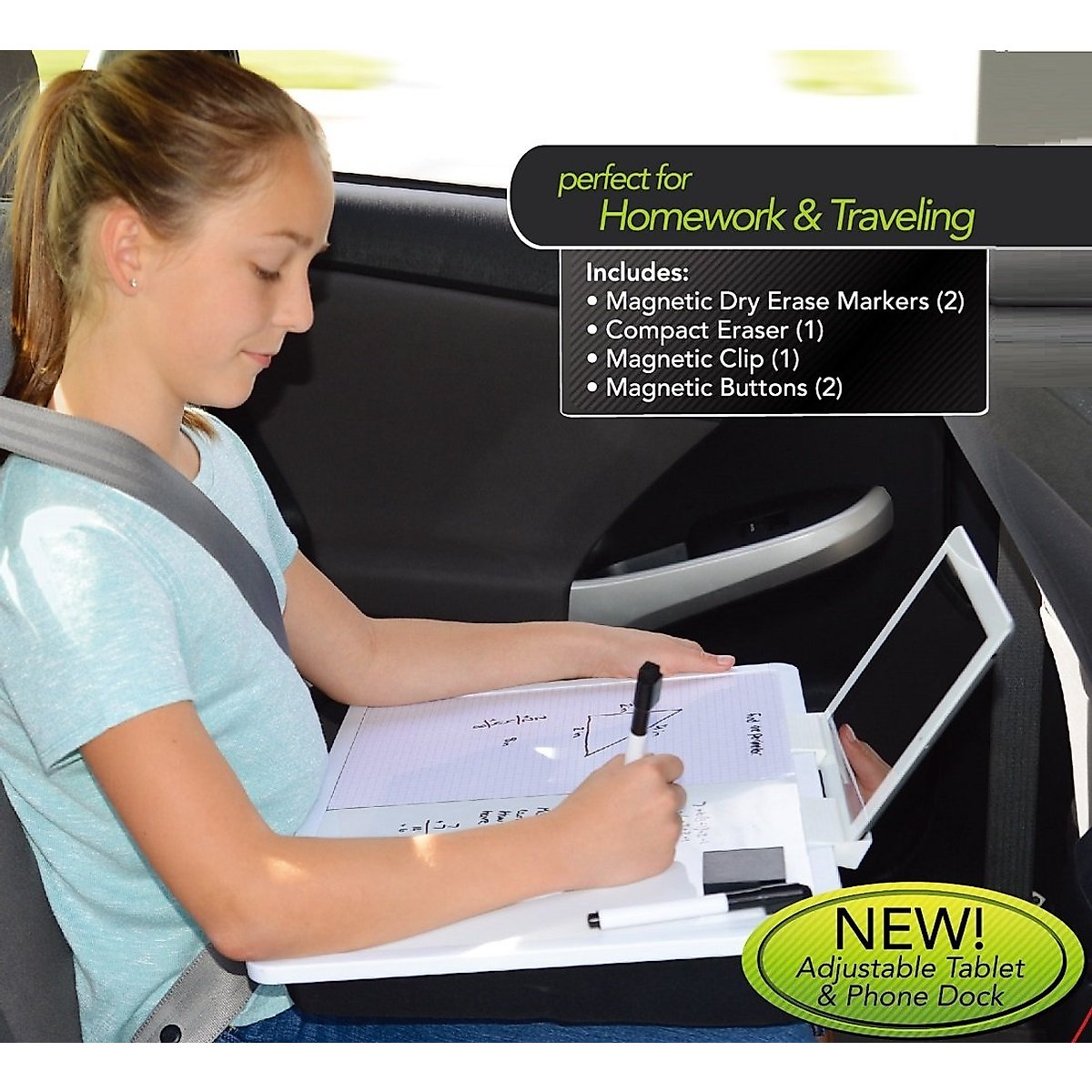 Fun Express EZDesk Magnetic Dry Erase Lap Desk with Graph Ruling, Tablet Dock and Accessories