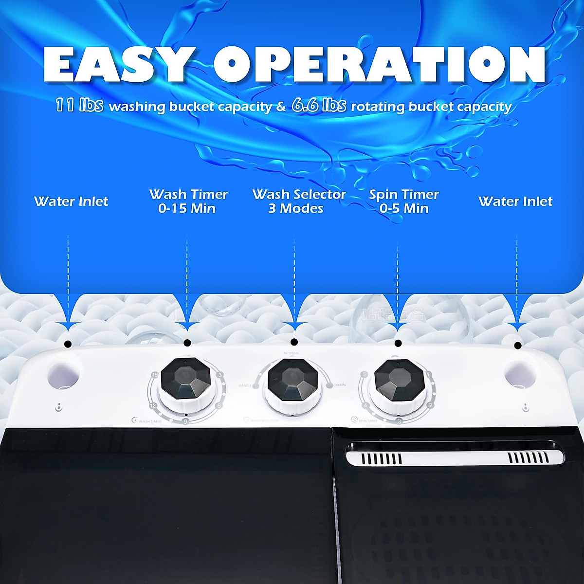 Portable washers 17.6LBSCompact Washing Machine and Spinner Twin Tub Washer and Dryers for Home Apartment Dorms,BLACK…