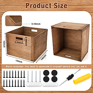 Menkxi 4 Pcs Stackable Wood Storage Cube for Shelves Closet Wooden Bins Box Wood Crates Storage Baskets Container for Toy Books Clothes Home Office, Dark Brown(14 x 14 x 10 Inch)