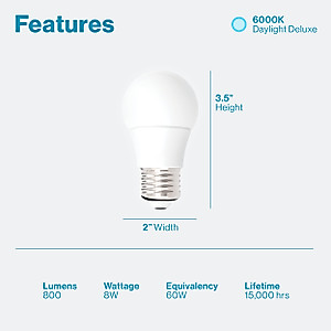 Sunco 10 Pack A15 LED Ceiling Fan Candelabra Light Bulbs E26 Medium Base CRI92 6000K Daylight Deluxe 8W Equivalent 60W, 800 Lumens, Waterproof Super Bright Appliance Indoor Outdoor UL