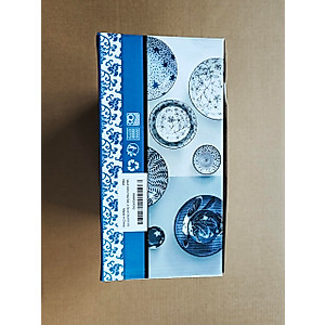 Swuut Ceramic Pasta Bowls Set,Blue and White 8 inch Salad Bowl Floral Dinner Shallow Plates Set of 4, Serving Bread Appetizer Dessert Snack (8 Inch)