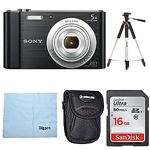 Sony DSC-W800/B Point and Shoot Digital Still Camera Black Bundle with 16GB SDHC Memory Card, Point and Shoot Field Bag Camera Case, Flexible Mini Table-top Tripod and Cleaning Coth