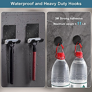 ANRUI Razor Holder for Shower and Shower Hooks, Premium 304 Stainless Steel Razor Holder, Heavy Duty Waterproof in Adhesive Shower Wall Hooks for Hanging Loofah,Towels,Robes (4+4 Pack)-Black