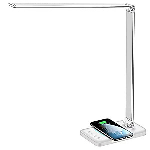 AFROG Multifunctional LED Desk Lamp with Wireless Charger, USB Charging Port, 5 Lighting Modes,5 Brightness Levels, Sensitive Control, 30/62 min Auto Timer, Eye-Caring Office Lamp with Adapter