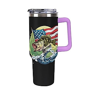 Bass Fish U.S Flag 40 Oz Tumbler Insulated Stainless Steel Water Bottle Travel Mug Car Cup with Handle And Straw