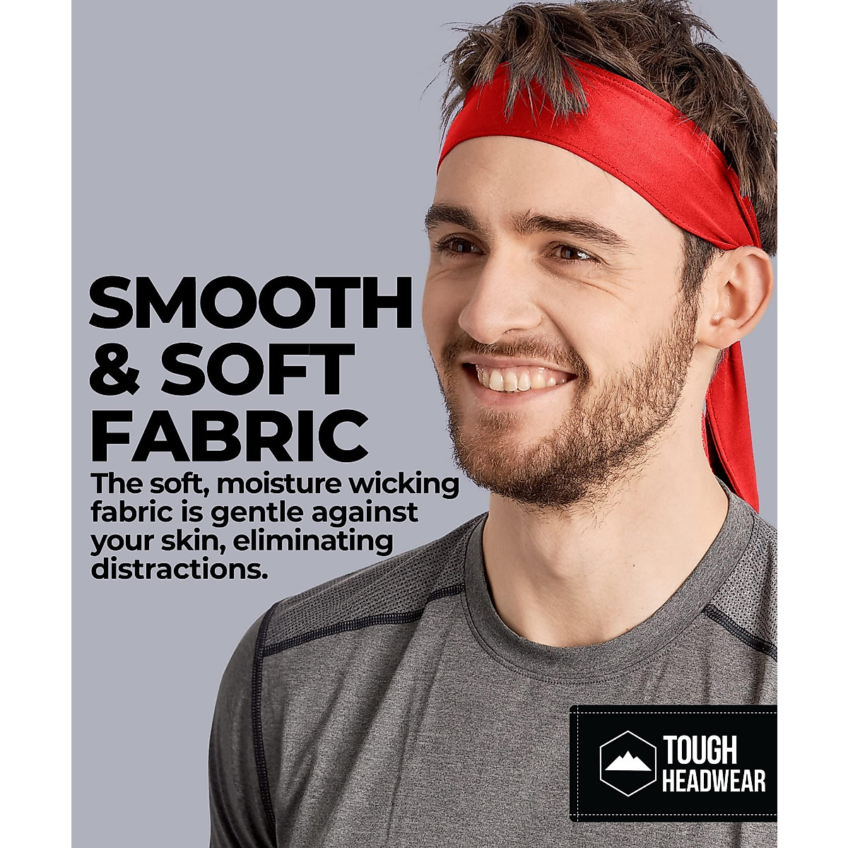 Tough Headwear Tie Headband for Men - Tennis Headband for Women, Sweat Band for Workout, Running, Football, Basketball, Athletics - Red